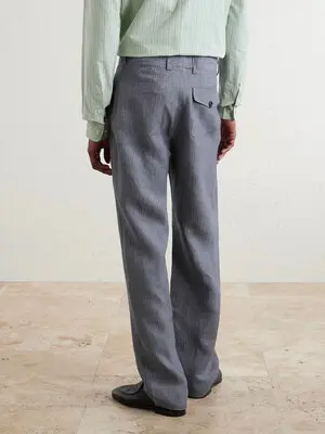 Oliver Peoples Morton Straight-leg Pleated Striped Linen Trousers