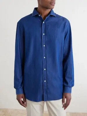 Brunello Cucinelli Cutaway-collar Cotton-chambray Shirt