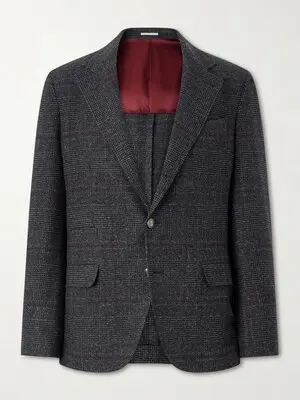 Brunello Cucinelli Checked Silk, Wool And Cashmere-blend Suit Jacket - Brown