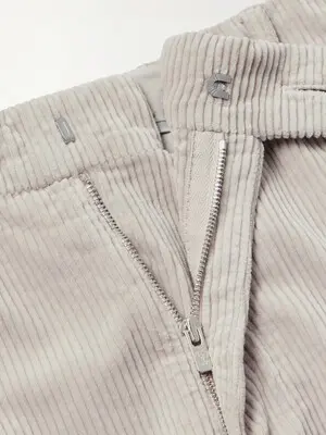 Brunello Cucinelli Tapered Pleated Cotton-corduroy Trousers - Neutrals