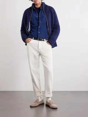 Brunello Cucinelli Cutaway-collar Cotton-corduroy Western Shirt - Blue