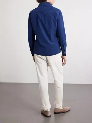 Brunello Cucinelli Cutaway-collar Cotton-corduroy Western Shirt - Blue