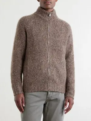 Brunello Cucinelli Brushed Cashmere And Silk-blend Zipped Sweater