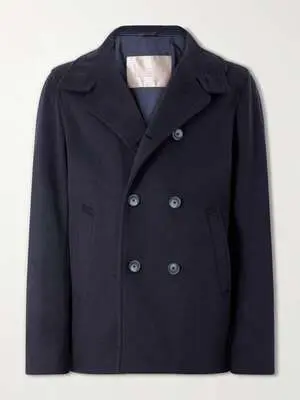 Herno Double-breasted Woven Coat - Navy