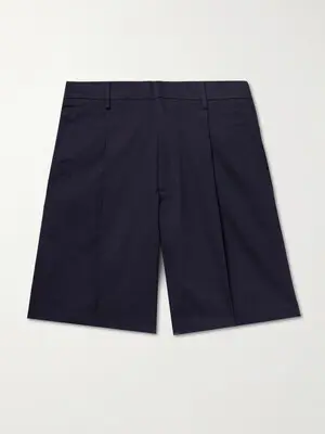 Nn07 Kay 1420 Straight-leg Pleated Stretch Organic Cotton Shorts - Blue