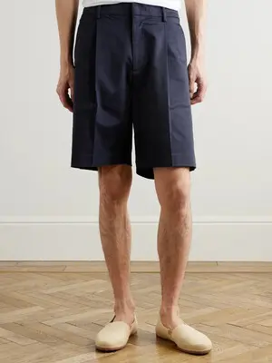 Nn07 Kay 1420 Straight-leg Pleated Stretch Organic Cotton Shorts