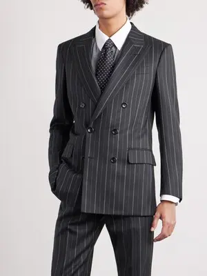 TOM FORD Atticus Slim-fit Double-breasted Striped Wool-twill Suit Jacket - Black