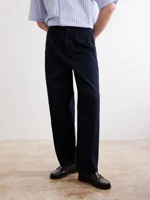 A.p.c. Ricky Straight-leg Pleated Organic Cotton Trousers - Blue