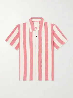 KARDO Camp-collar Striped Cotton Shirt - Red