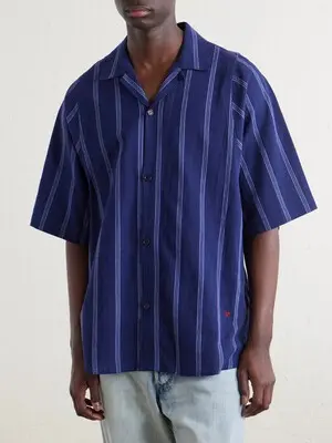 KARDO Yusuke Camp-collar Striped Cotton Shirt - Blue
