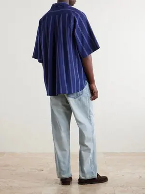 KARDO Yusuke Camp-collar Striped Cotton Shirt - Blue