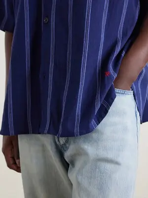 KARDO Yusuke Camp-collar Striped Cotton Shirt - Blue