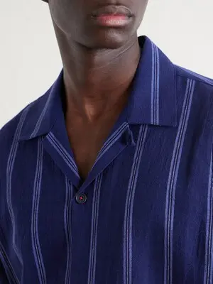 KARDO Yusuke Camp-collar Striped Cotton Shirt - Blue