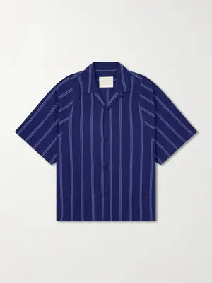 KARDO Yusuke Camp-collar Striped Cotton Shirt - Blue
