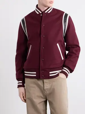 Golden Bear Hayes Leather Trimmed Wool-blend Varsity Jacket