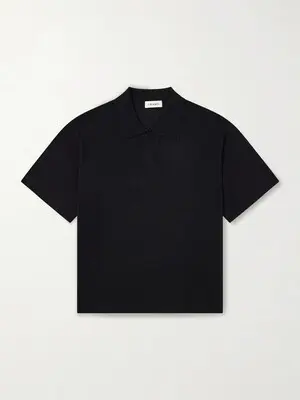 FRAME Knitted Cotton Polo Shirt - Black