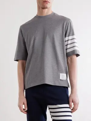 Thom Browne Logo-appliquéd Striped Cotton-jersey T-shirt - Gray