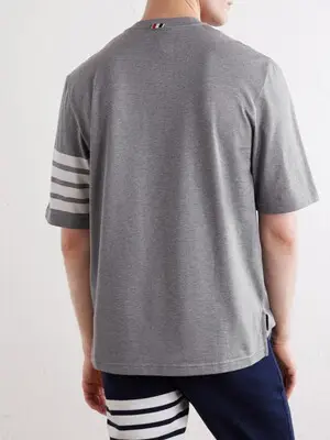 Thom Browne Logo-appliquéd Striped Cotton-jersey T-shirt - Gray