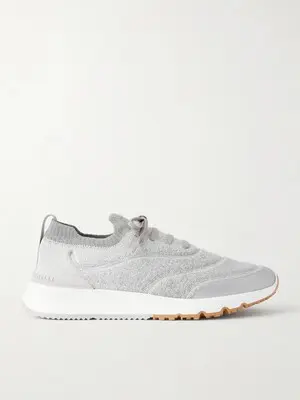 Brunello Cucinelli Stretch-knit Sneakers With Embossed Logo Detail - Gray