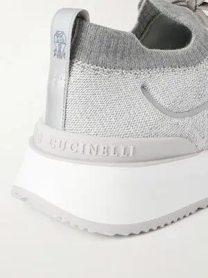 Brunello Cucinelli Stretch-knit Sneakers With Embossed Logo Detail
