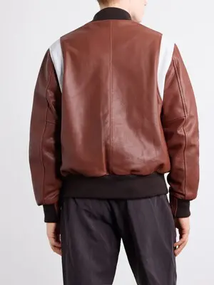 Golden Bear Perforated Leather Varsity Jacket - Brown