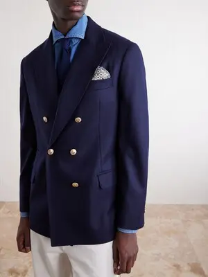 Brunello Cucinelli Double-breasted Wool Blazer - Blue