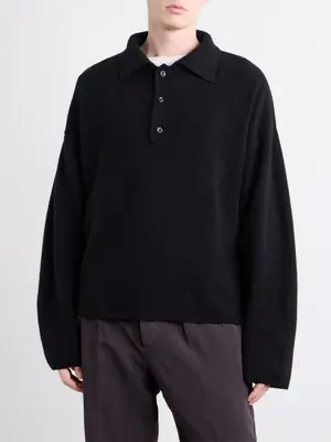 THE ELDER STATESMAN Dume Rugby Cashmere Polo Sweater - Black