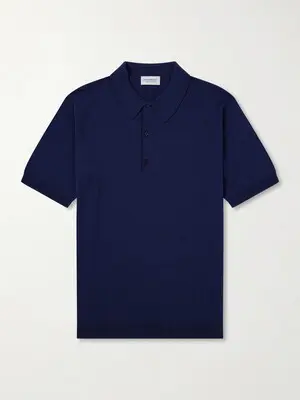 John Smedley Macloud Knitted Merino Wool Polo Shirt - Blue
