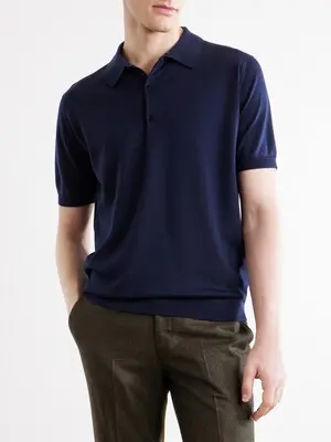 John Smedley Macloud Knitted Merino Wool Polo Shirt - Blue