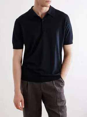 John Smedley Macloud Knitted Merino Wool Polo Shirt - Black