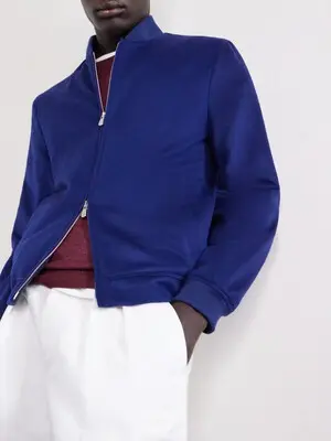 Brunello Cucinelli Cashmere Zip-up Bomber Jacket - Blue
