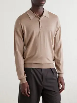 John Smedley Caverhill Knitted Merino Wool Polo Shirt - Neutrals