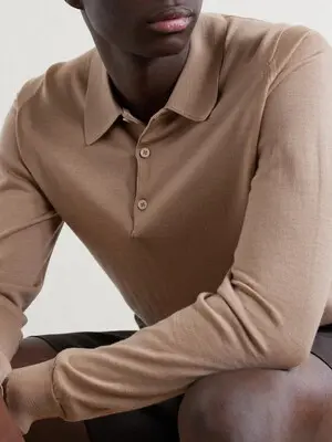John Smedley Caverhill Knitted Merino Wool Polo Shirt - Neutrals