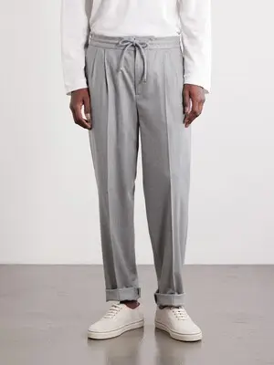Brunello Cucinelli Tapered Virgin Wool-flannel Drawstring Trousers