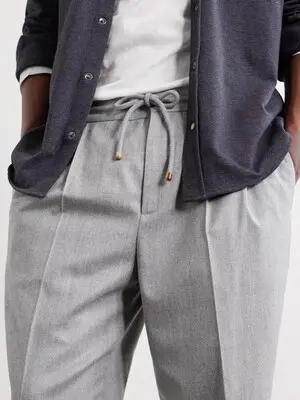 Brunello Cucinelli Tapered Virgin Wool-flannel Drawstring Trousers