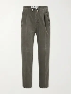 Brunello Cucinelli Straight-leg Cotton-corduroy Drawstring Trousers - Gray