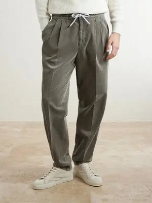 Brunello Cucinelli Straight-leg Cotton-corduroy Drawstring Trousers - Gray