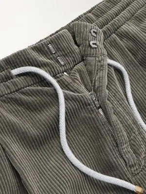 Brunello Cucinelli Straight-leg Cotton-corduroy Drawstring Trousers - Gray