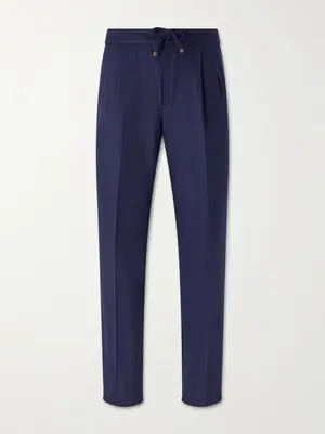 Brunello Cucinelli Tapered Pleated Virgin Wool-flannel Drawstring Trousers - Blue