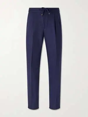 Brunello Cucinelli Tapered Pleated Virgin Wool-flannel Drawstring Trousers