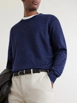 Brunello Cucinelli Cashmere, Silk And Linen-blend Crew Neck Sweater