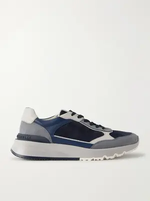 Brunello Cucinelli Paneled Suede And Leather Low-top Sneakers - Blue