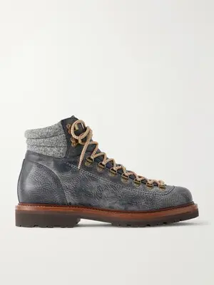 Brunello Cucinelli Oiled Leather Lace-up Boots - Blue