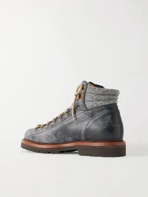Brunello Cucinelli Oiled Leather Lace-up Boots - Gray