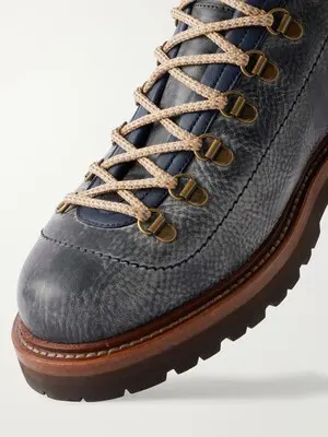 Brunello Cucinelli Oiled Leather Lace-up Boots - Gray