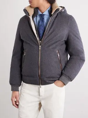 Brunello Cucinelli Shearling-trimmed Wool Down Hooded Jacket