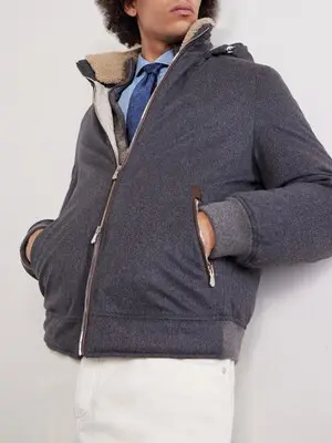 Brunello Cucinelli Shearling-trimmed Wool Down Hooded Jacket