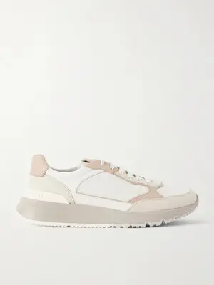Brunello Cucinelli Paneled Suede And Leather Sneakers - Neutrals