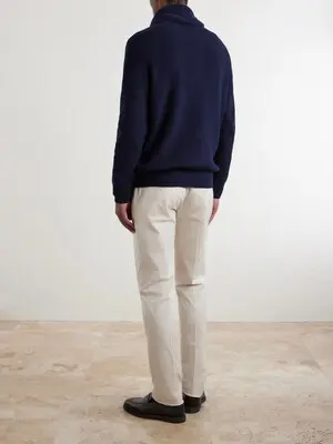 Brunello Cucinelli Shawl Collar Ribbed Cotton Cardigan
