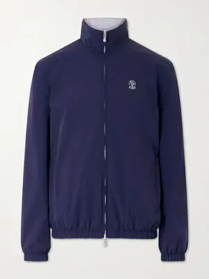 Brunello Cucinelli Logo-embroidered Shell Blouson Jacket - Blue